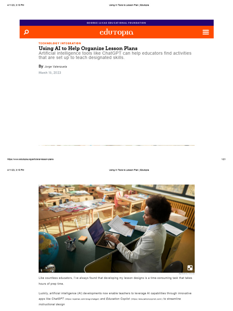 Using AI Tools To Lesson Plan - Edutopia | PDF | Lesson Plan | Teachers