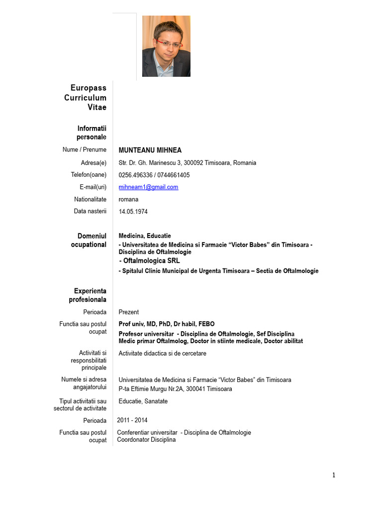CV Prof. Mihnea MUNTEANU 2019 | PDF