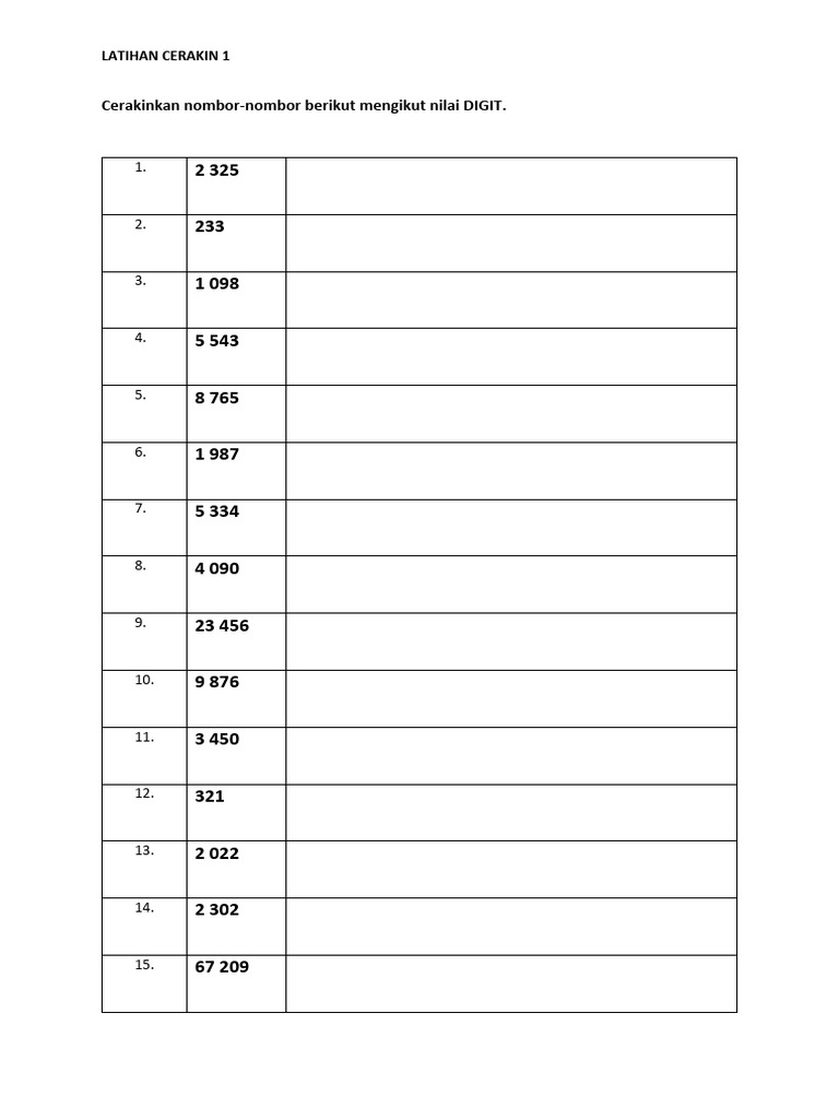 Cerakinkan Nombor 1 | PDF