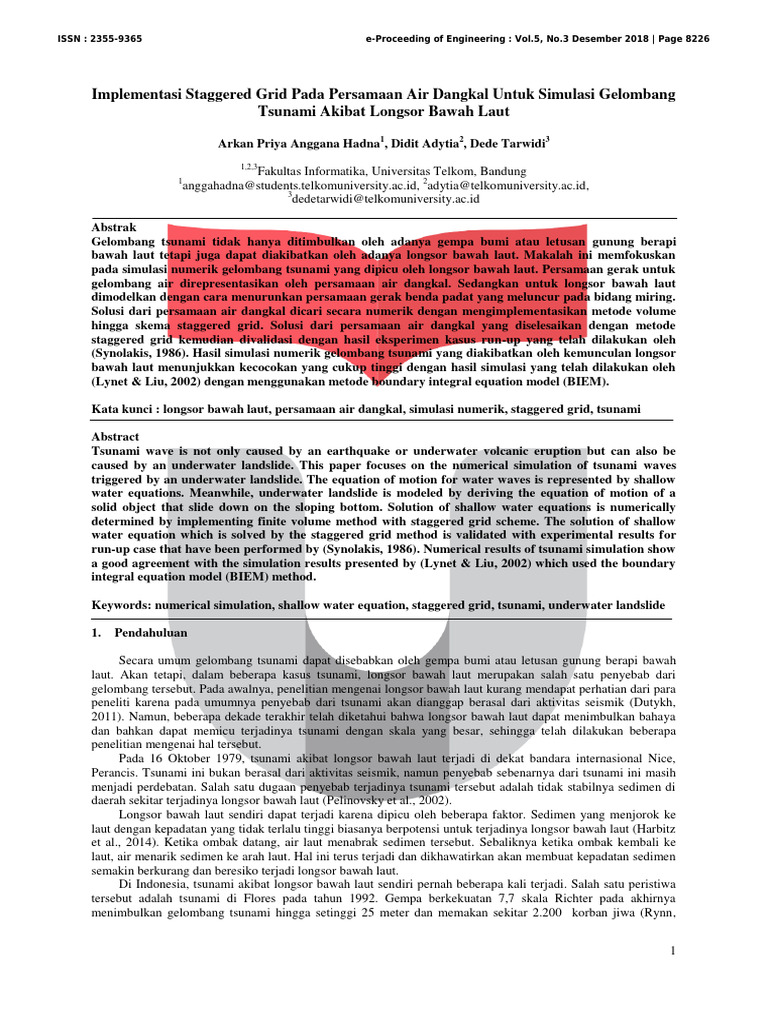 Implementasi Staggered Grid Pada Persamaan Air Dangkal Untuk Simulasi Gelombang Tsunami Akibat ...