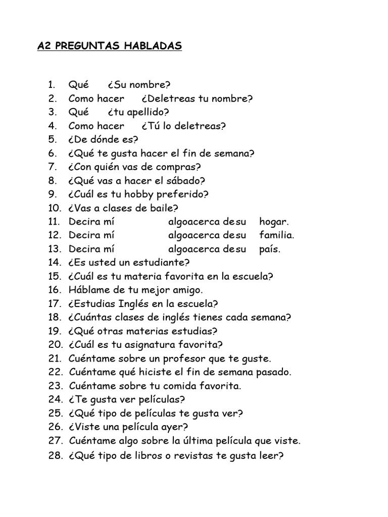 Preguntas orales A2 | PDF