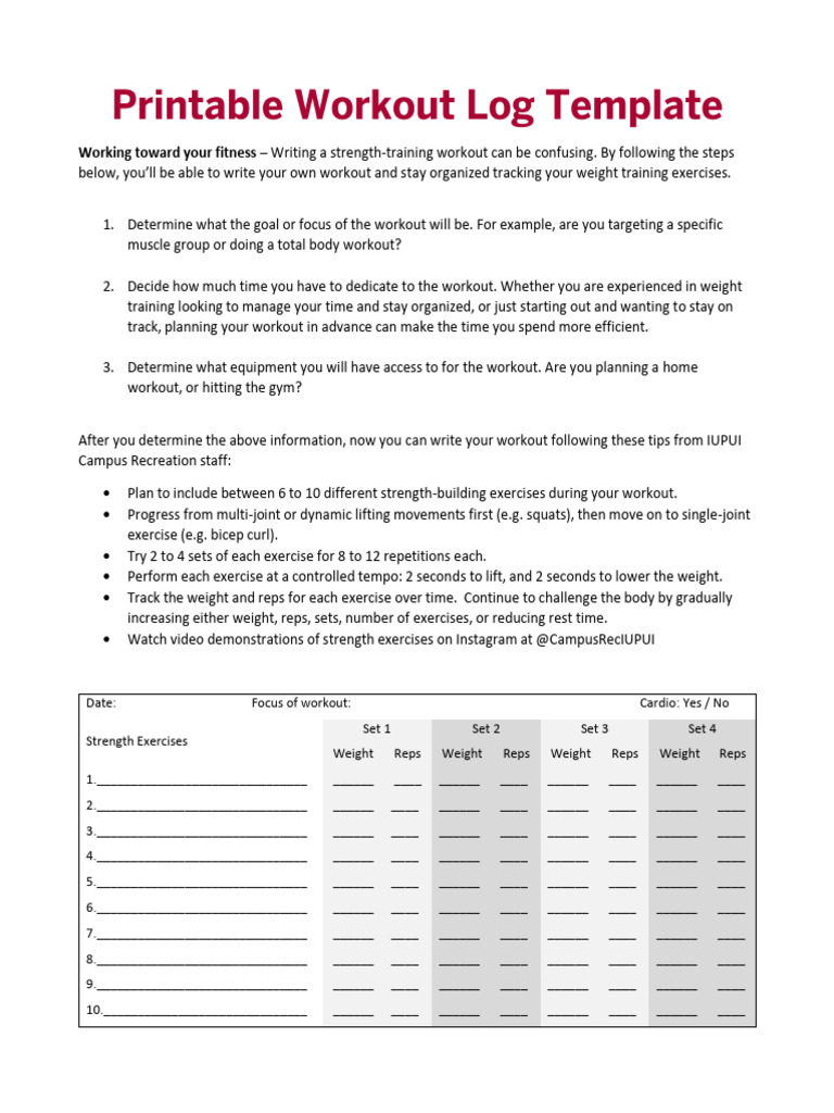 Workout Log Template | PDF | Strength Training | Weight Training
