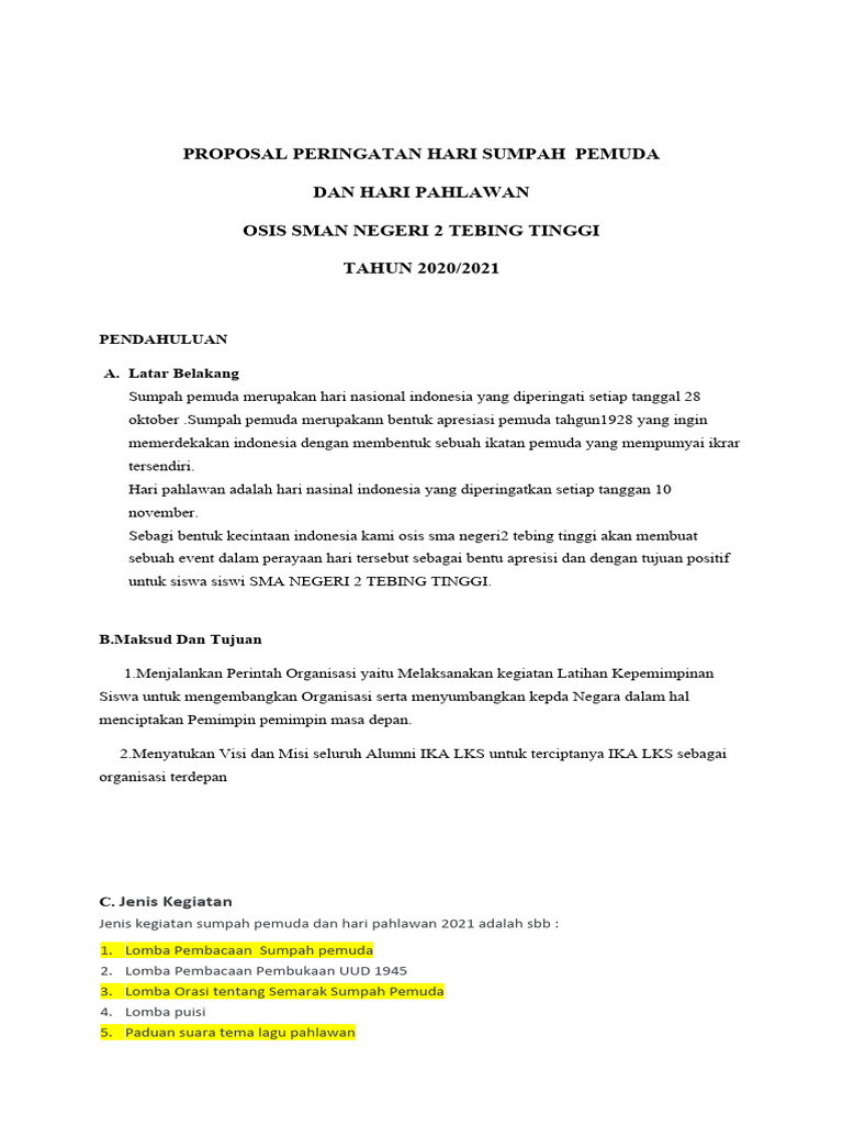 Proposal Peringatan Hari Sumpah Pemuda 2021 | PDF