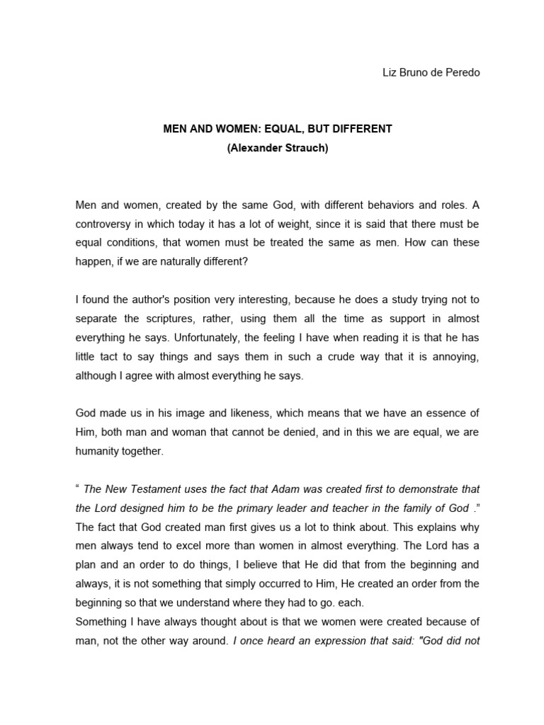 Equal and Different Men and Women | PDF | Jesus | Adam