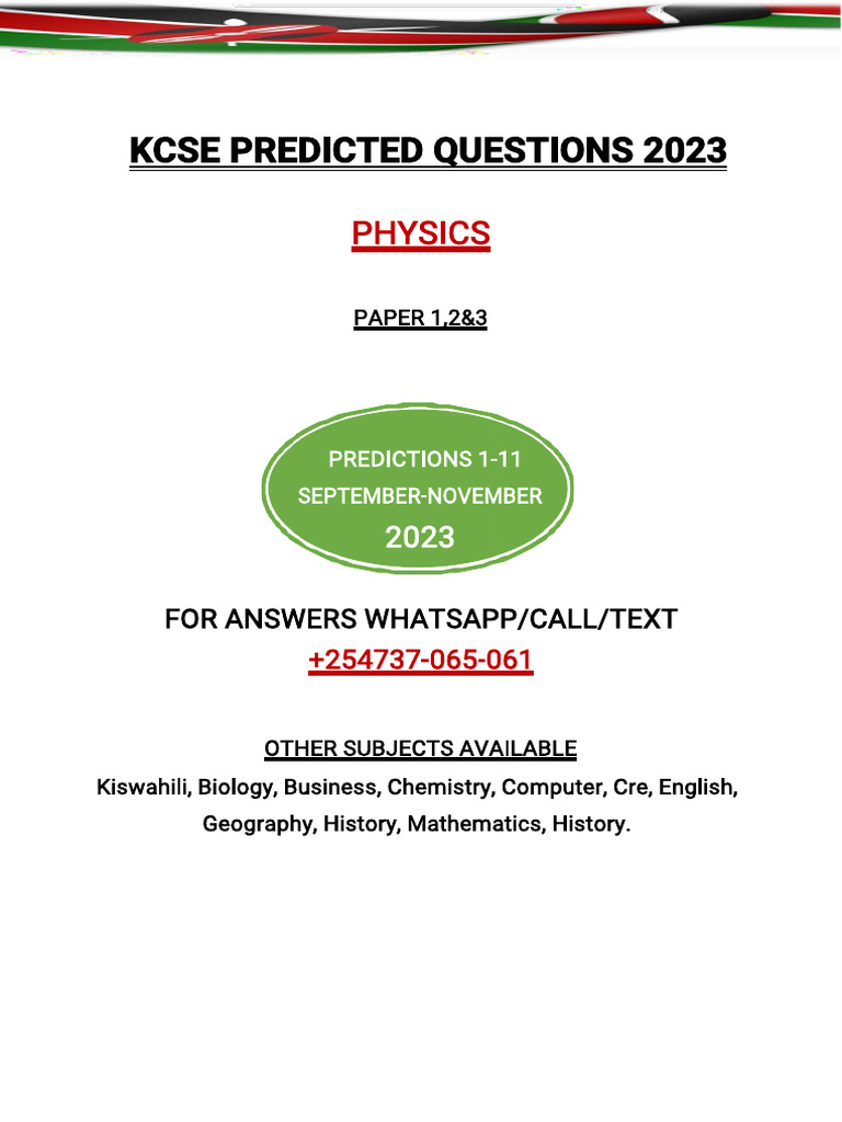 KCSE 2023 Predicted Physics Questions | PDF | Radioactive Decay | Inductor