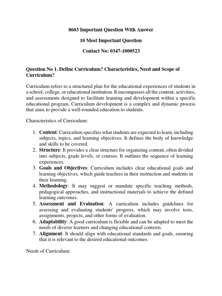 8603 Important Question With Answer | PDF | Curriculum | Educational ...