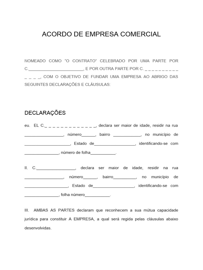 Formato de Contrato de Empresa Comercial | PDF