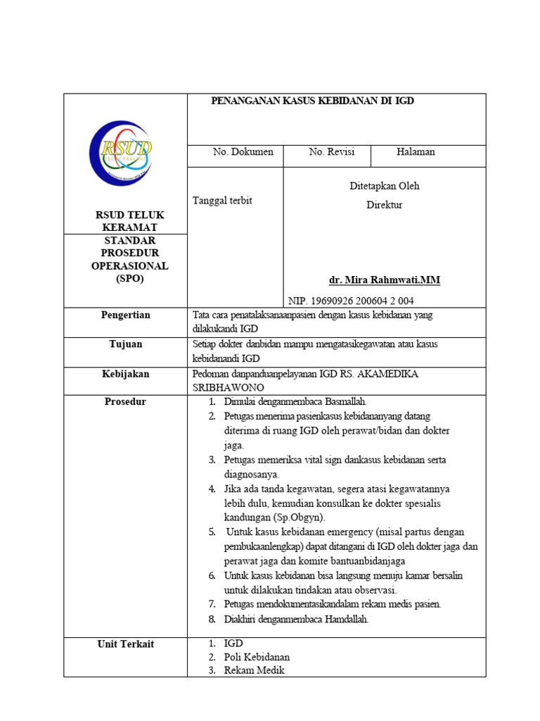 Sop Igd Kebidanan - Compress | PDF