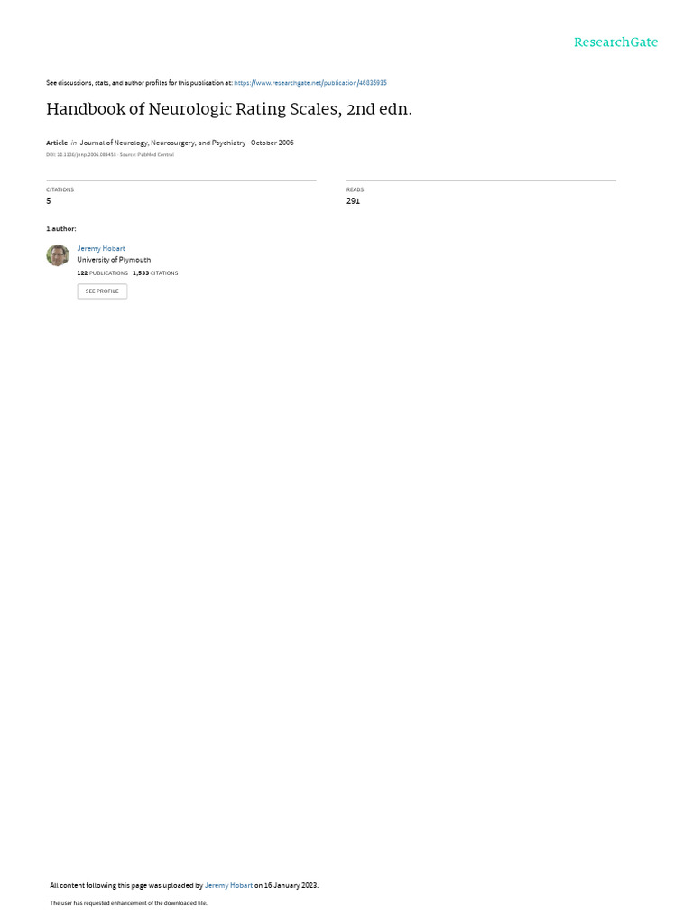 Handbook of Neurologic Rating Scales 2nd Edn | PDF | Medicine | Neurology
