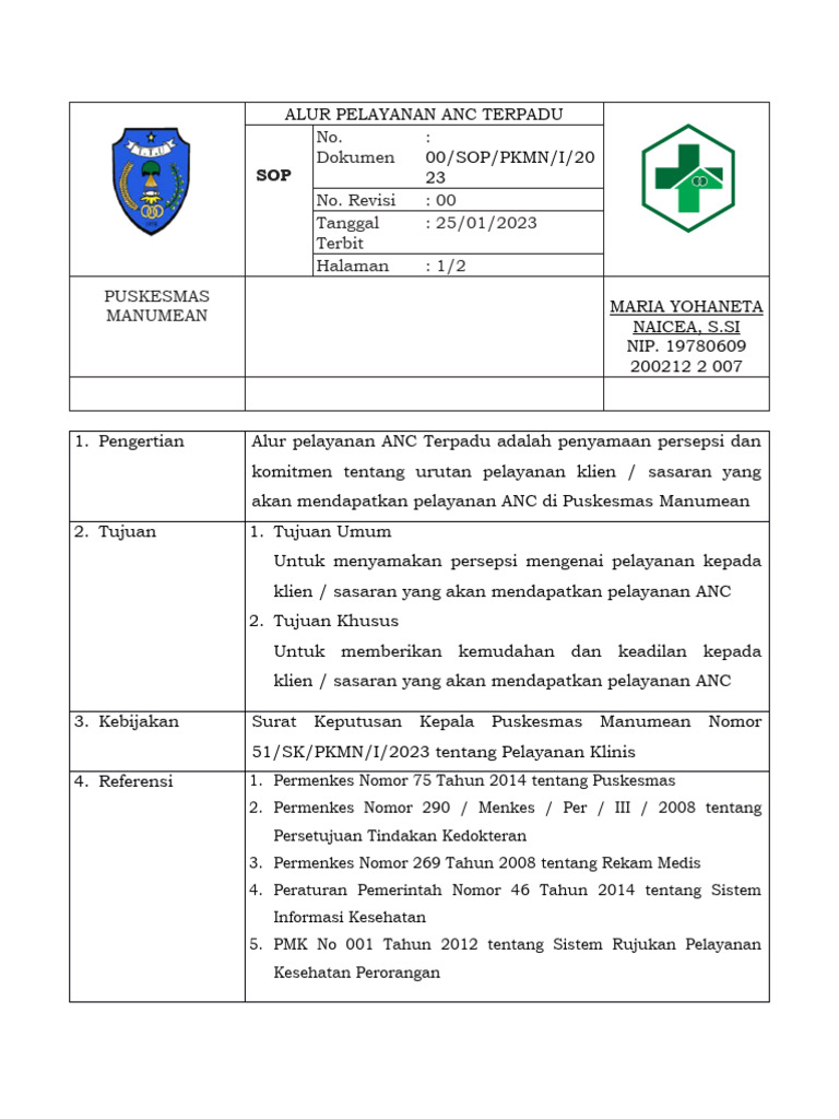 5 SOP-ALUR-PELAYANAN-ANC-TERPADU X Diagram Alir | PDF
