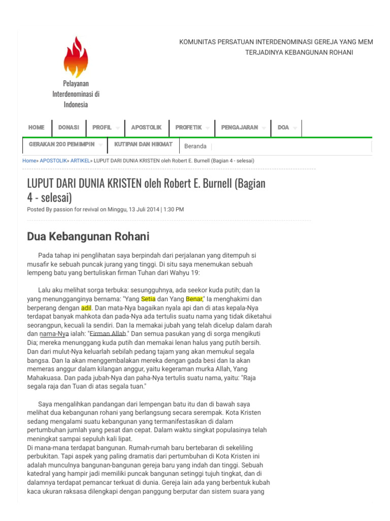 LUPUT DARI DUNIA KRISTEN Oleh Robert E. Burnell (Bagian 4 - Sele | PDF