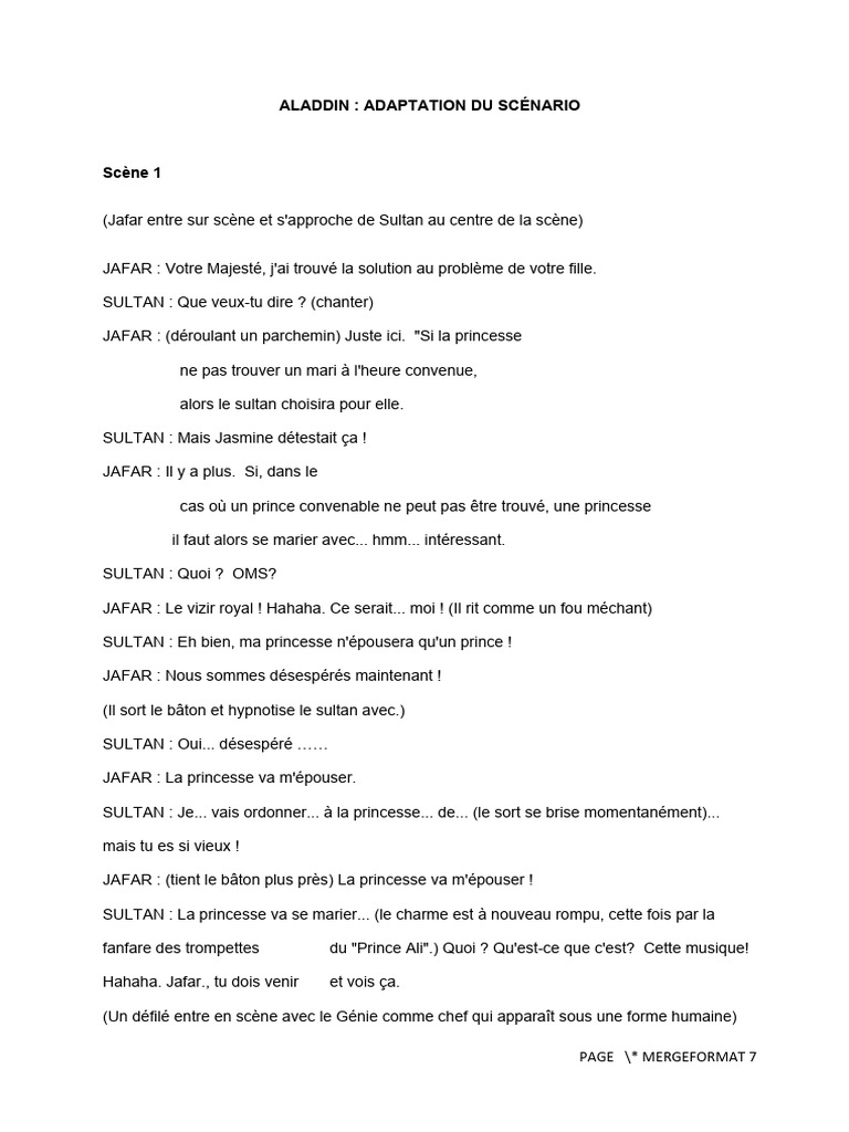 Aladdin (Script Pour La Performance Musicale Complète) | PDF