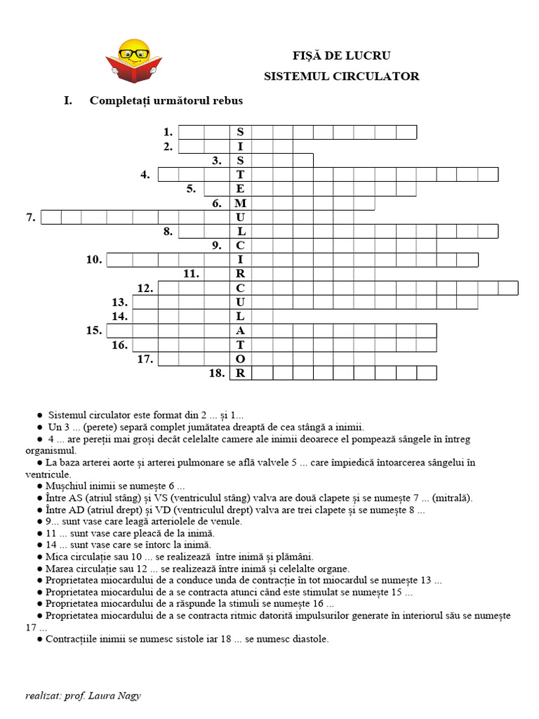 Fişă de lucru: Sistemul circulator | PDF