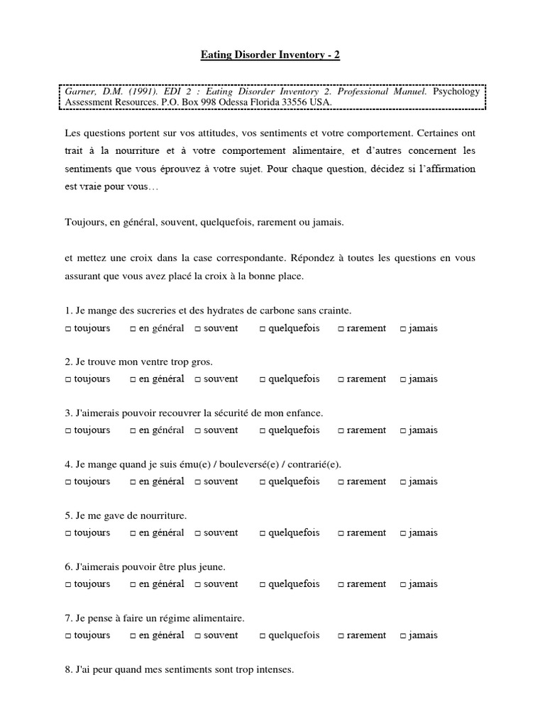 EDI Eating Disorder Inventory - 2 | PDF | Échecs