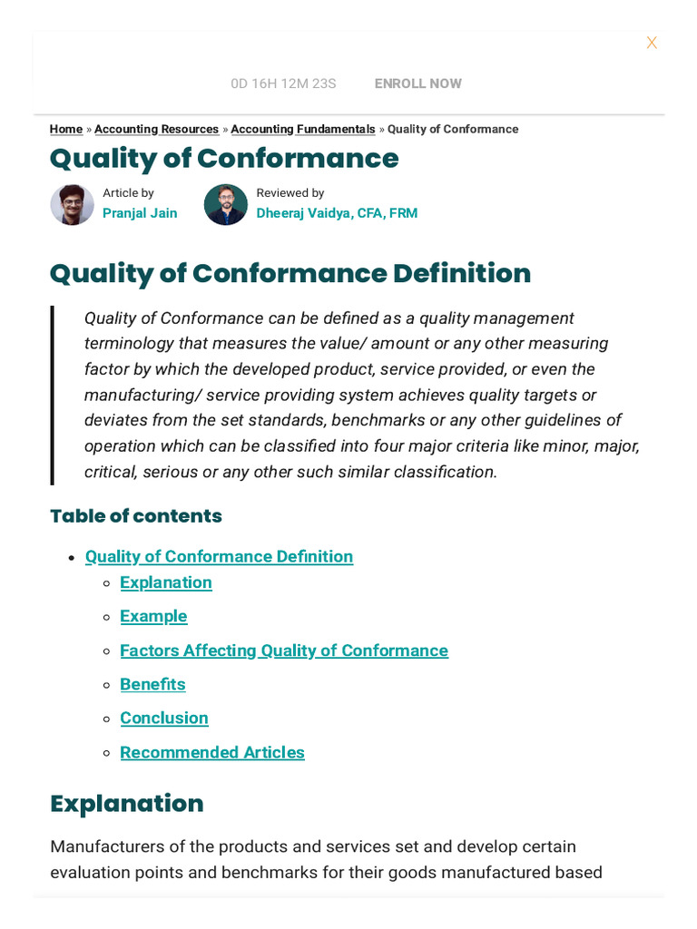 Quality of Conformance - Definition, Example & Benefits - Top 6 | PDF ...