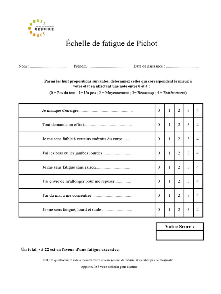Echelle de Fatigue de Pichot | PDF