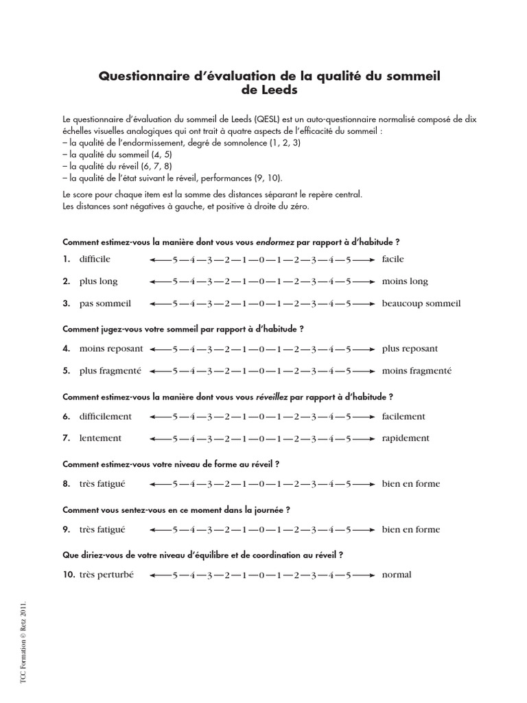 Questionnaire d'évaluation du sommeil | PDF | Évolution de carrière