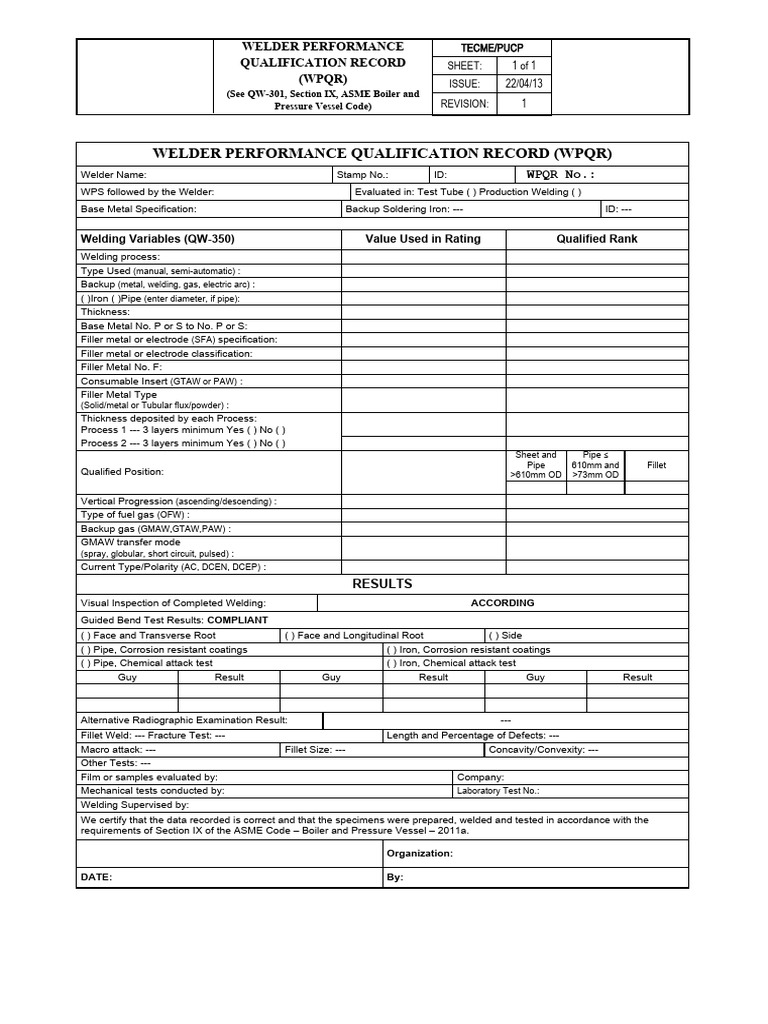 Welder Performance Qualification Record | PDF | Construction | Welding