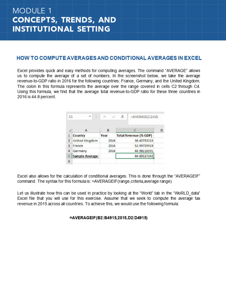 Compute Averages and Conditional Averages in Excel | PDF | Microsoft Excel | Formula