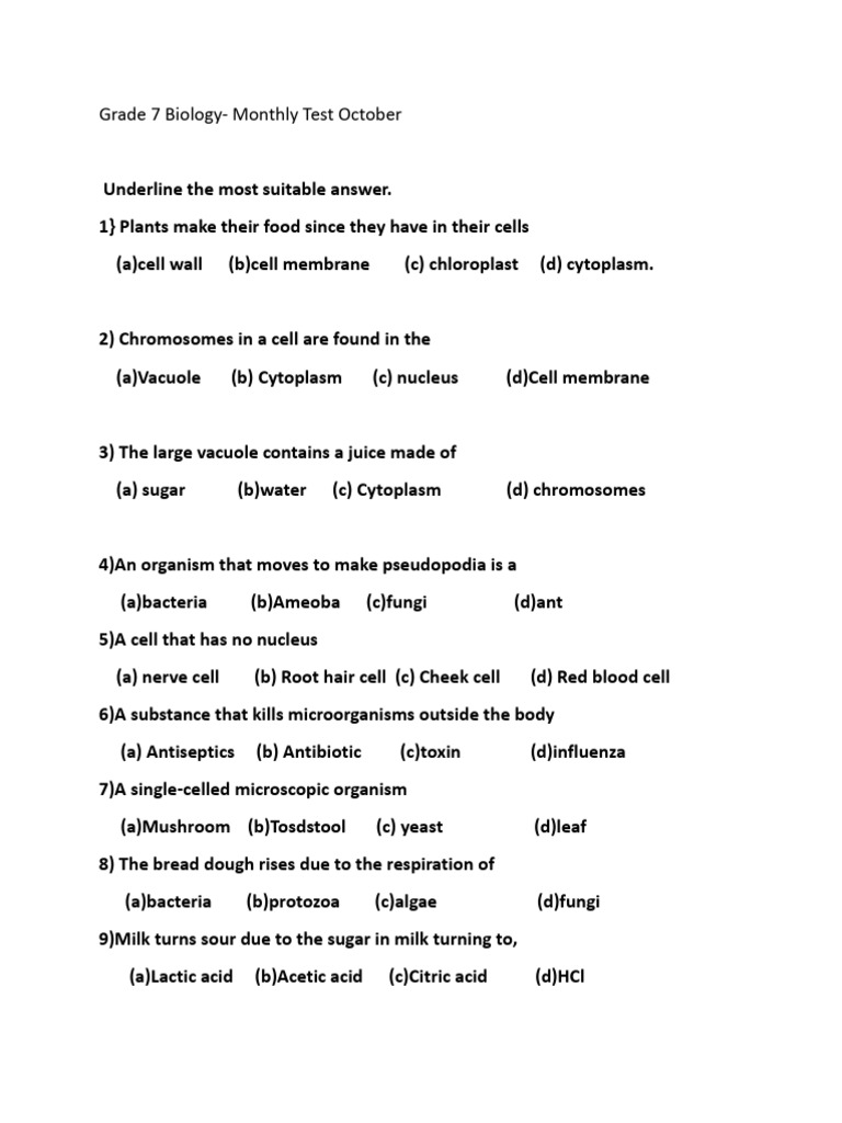 Grade 7 Biology QP LPA | PDF