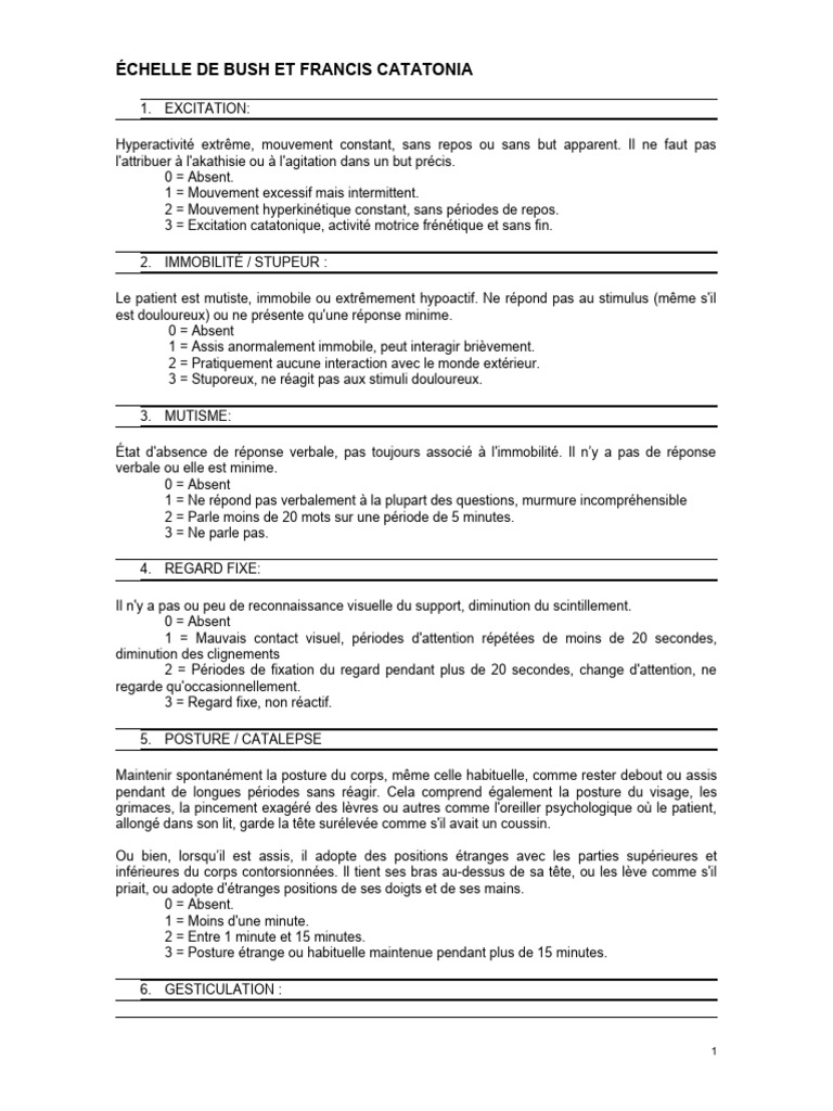 Échelle de Bush Et Francis Catatonia | PDF | Main