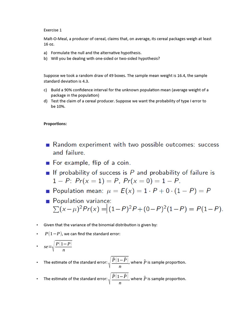 Exercises Hyp Test | PDF | Standard Error | Null Hypothesis