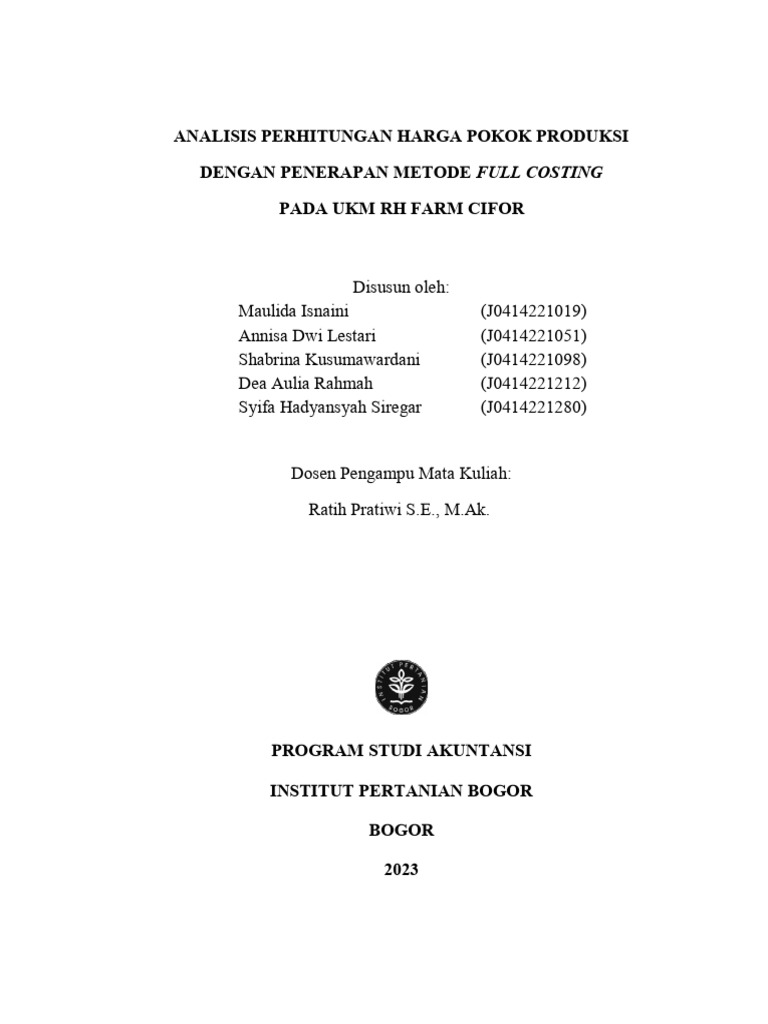 Analisis Perhitungan Harga Pokok Produksi - Kelompok 2 C P1 Akuntansi Biaya | PDF