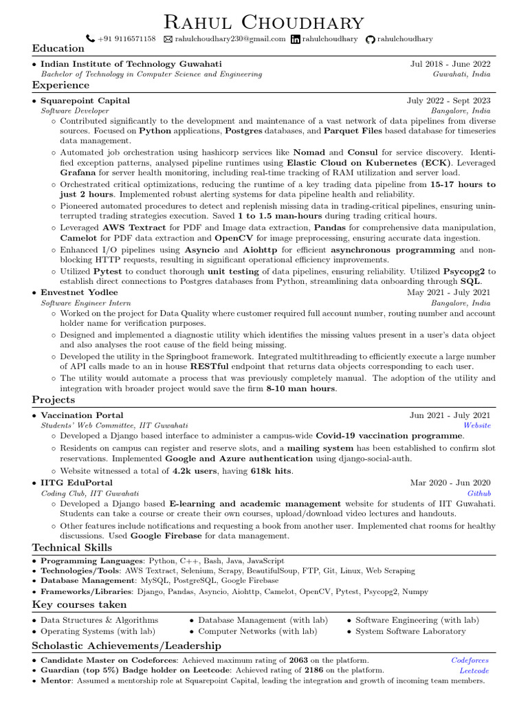 Rahul Choudhary CV | PDF | Postgre Sql | Databases