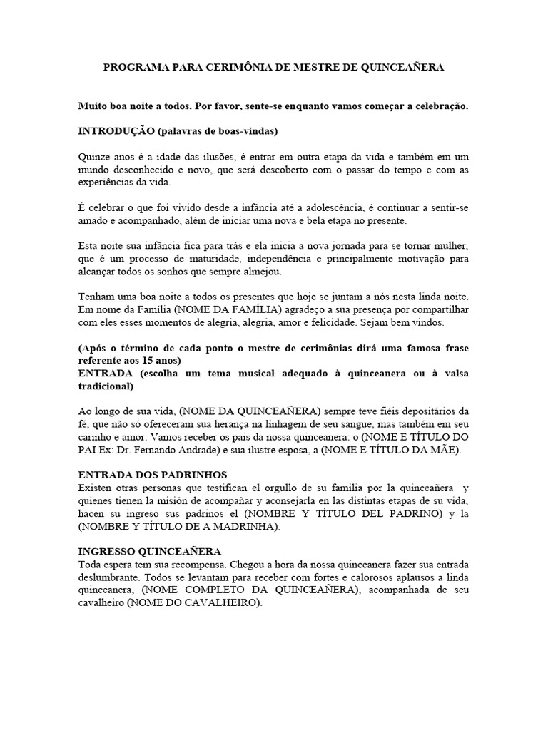 Programa da Cerimônia Quinceañera | PDF | Família | Amor