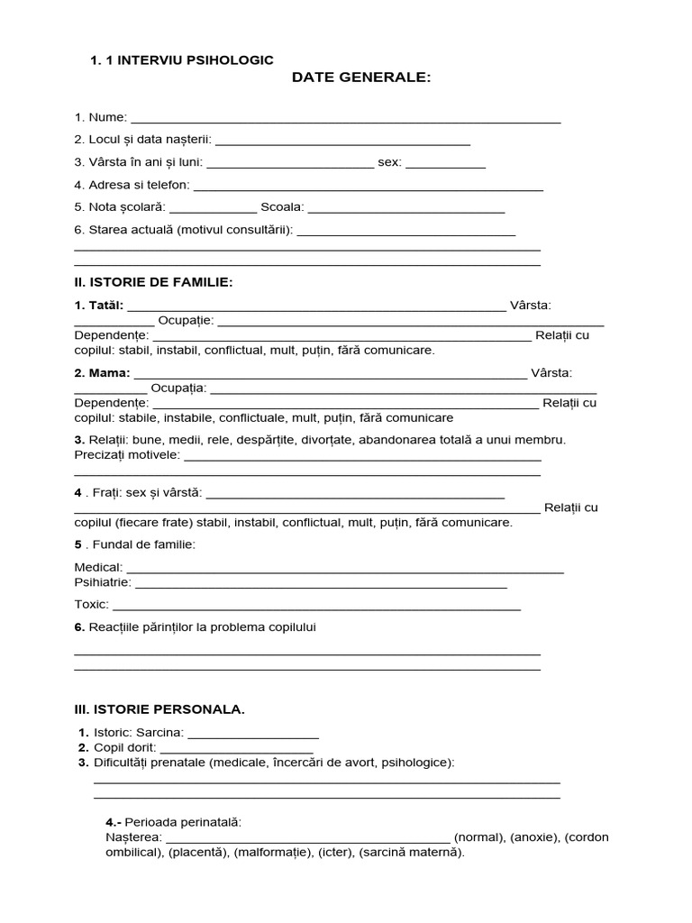 Format Interviu Psihologic | PDF