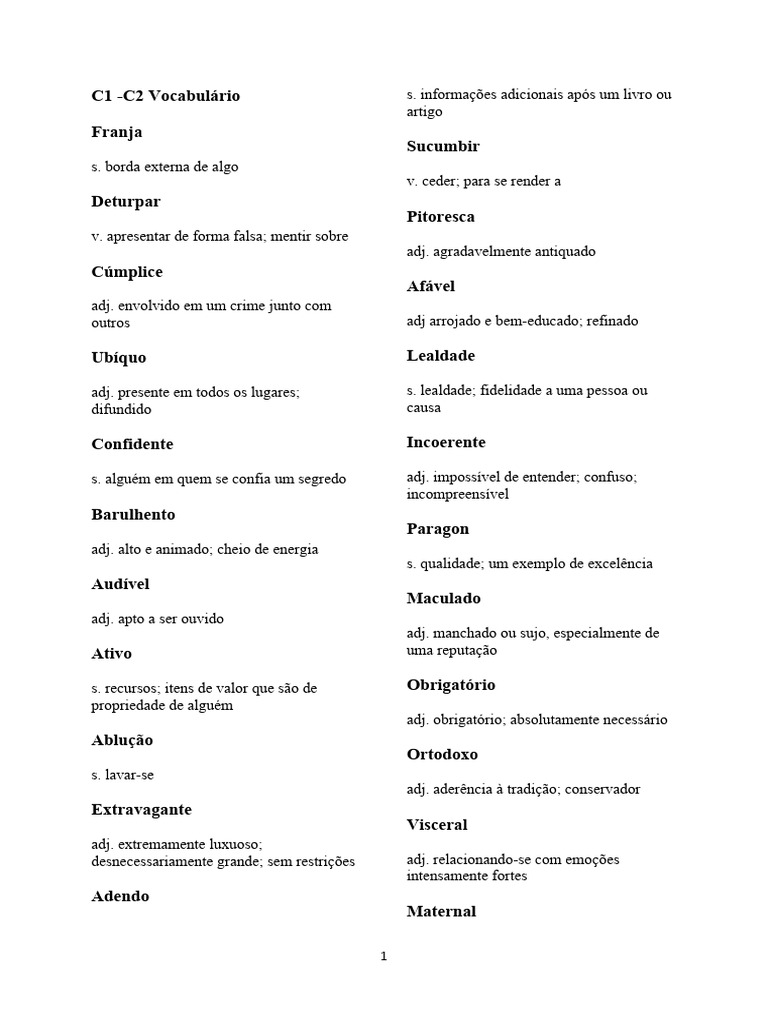 Lista de Vocabulário C1-C2 | PDF