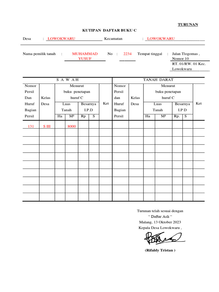 Kutipan Letter c Desa | PDF