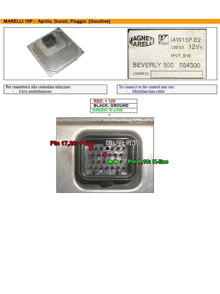 Pinout Marelli 15P Aprilia Ducati Piaggio | PDF