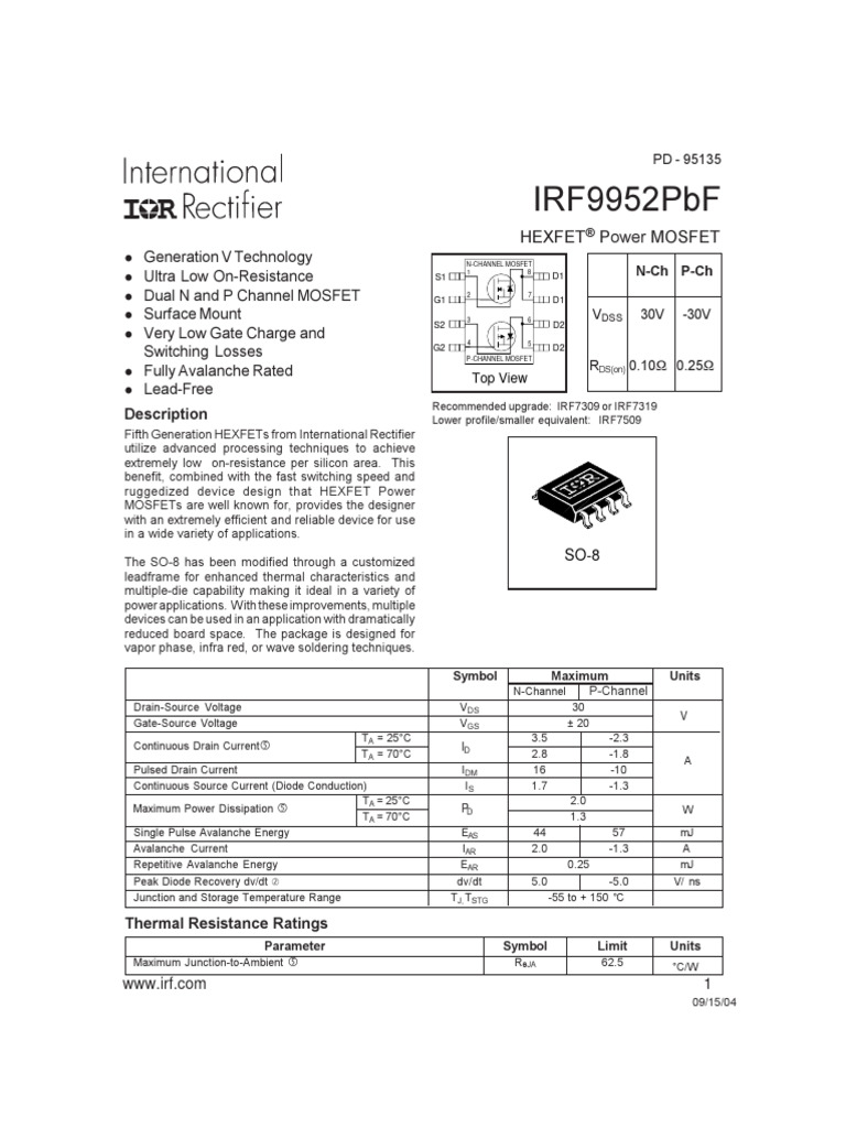 Infineon IRF9952 DataSheet v01 - 01 EN | PDF | Field Effect Transistor | Mosfet