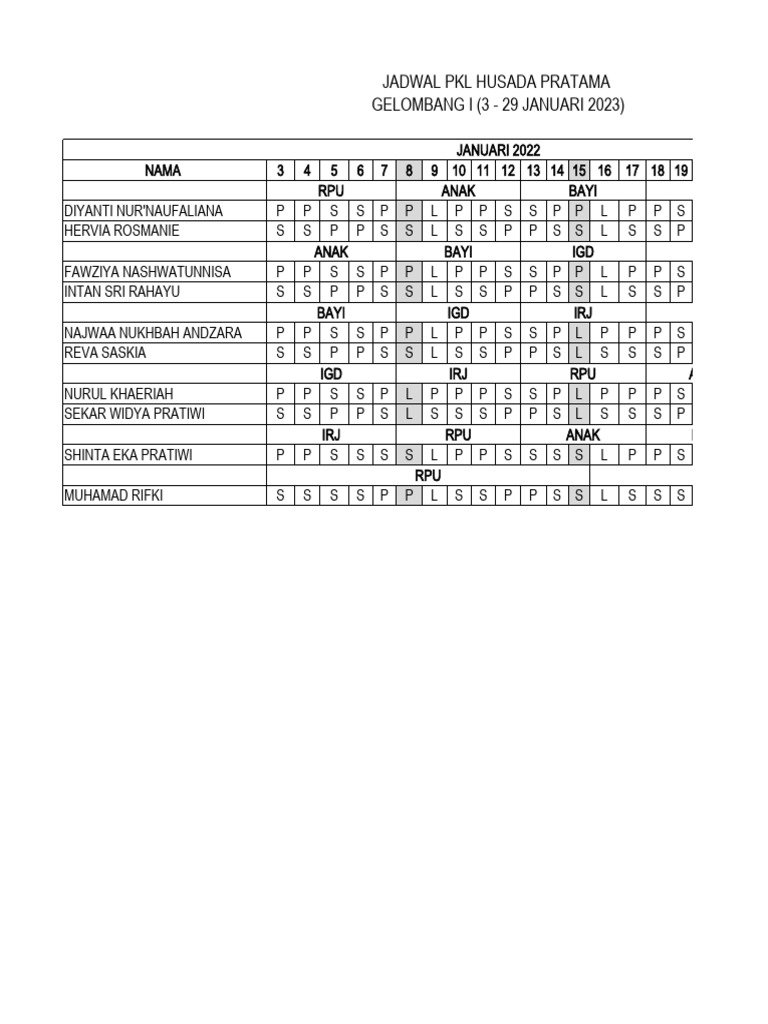 Jadwal Pkl 2023 | PDF