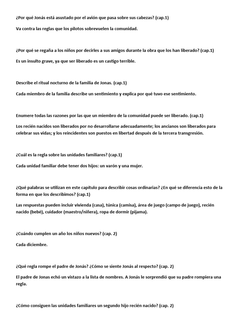 Preguntas y Respuestas: El Dador de Recuerdos | PDF | Jonás