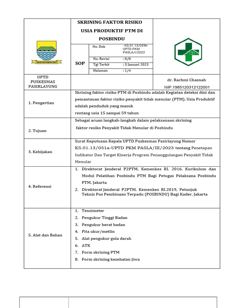 Sop Skrining PTM Di Posbindu | PDF