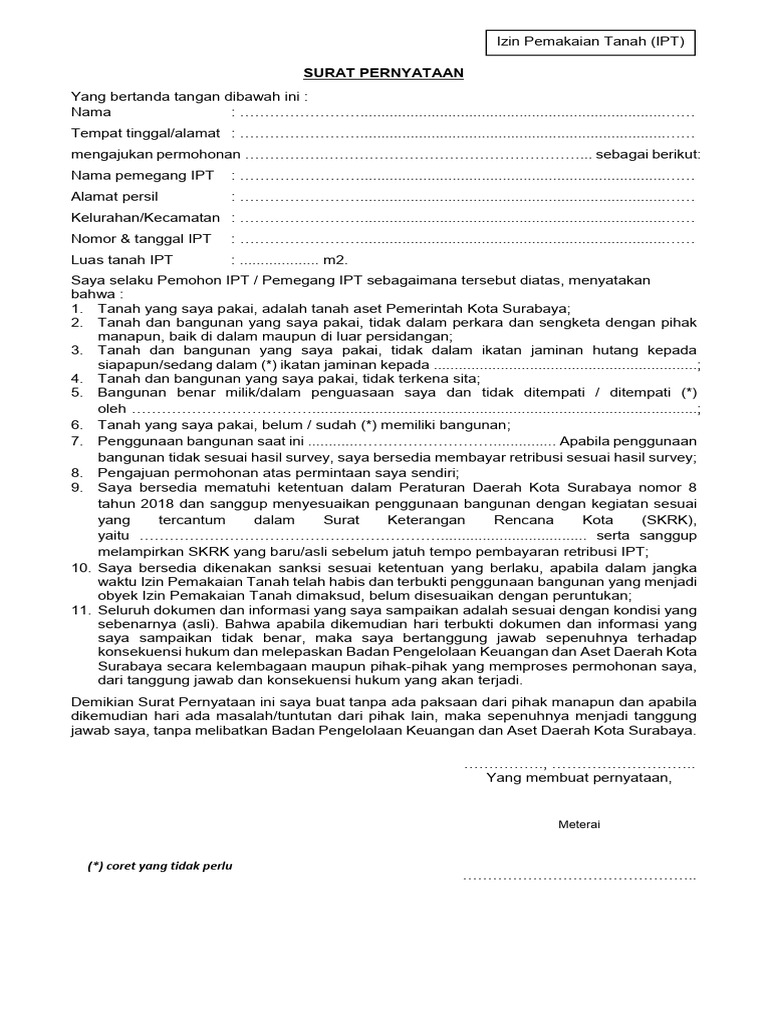 Surat Pernyataan IPT | PDF