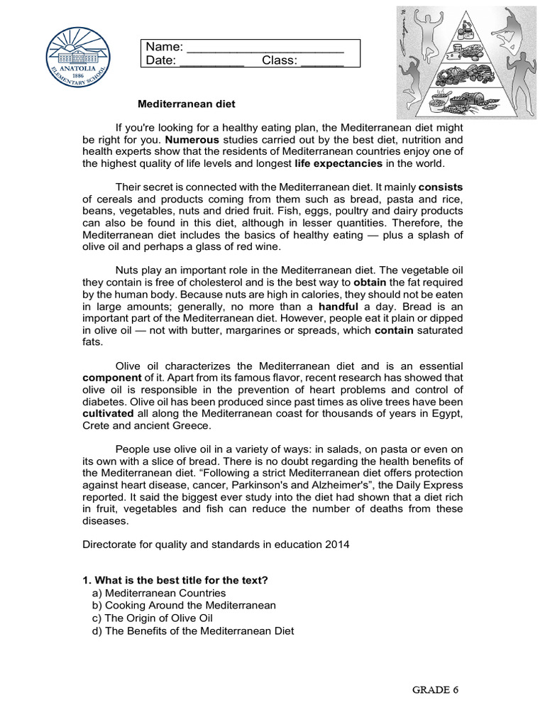 Mediterranean Diet | PDF | Mediterranean Diet | Healthy Diet