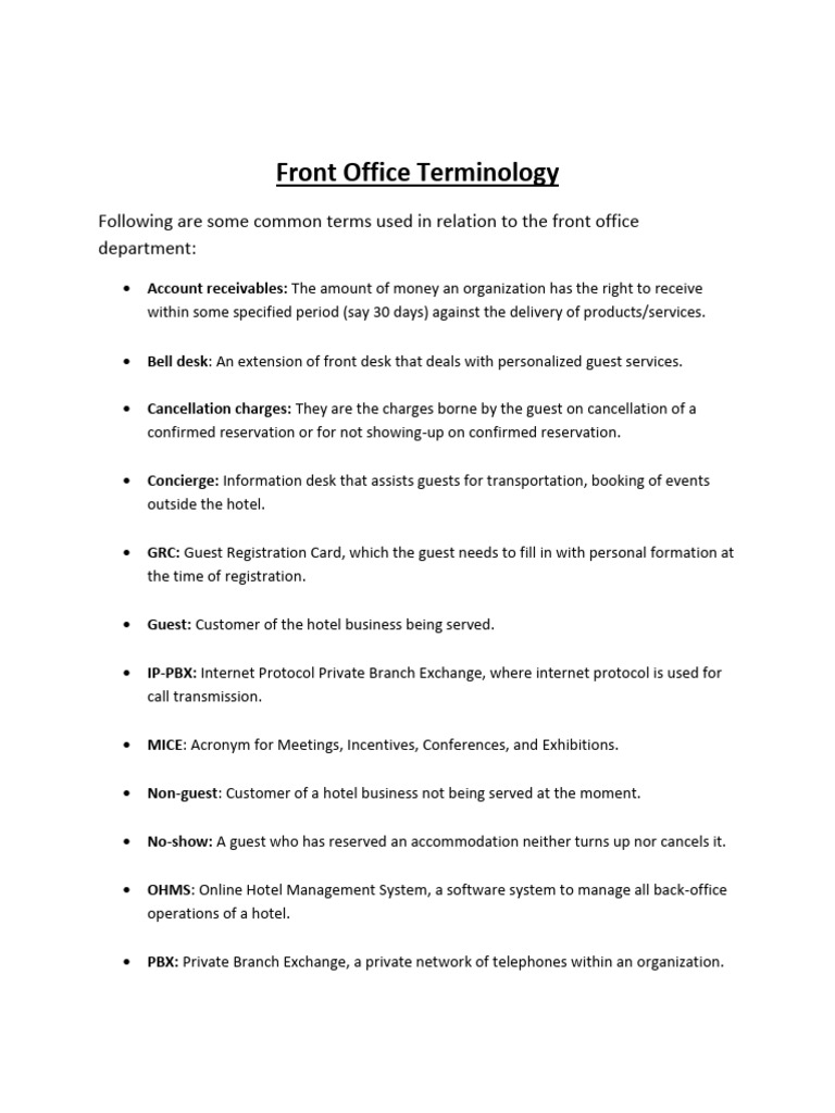 1612881575front Office Terminology | PDF