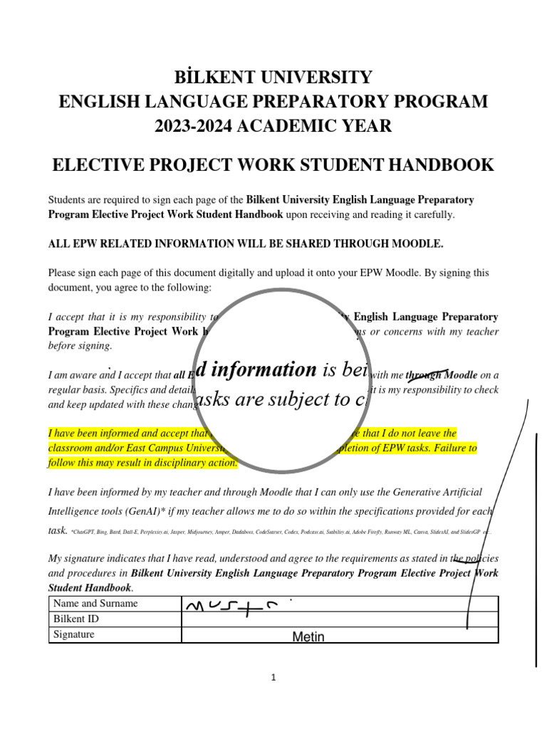 2023-24 Elective Project Work Student Handbook | PDF