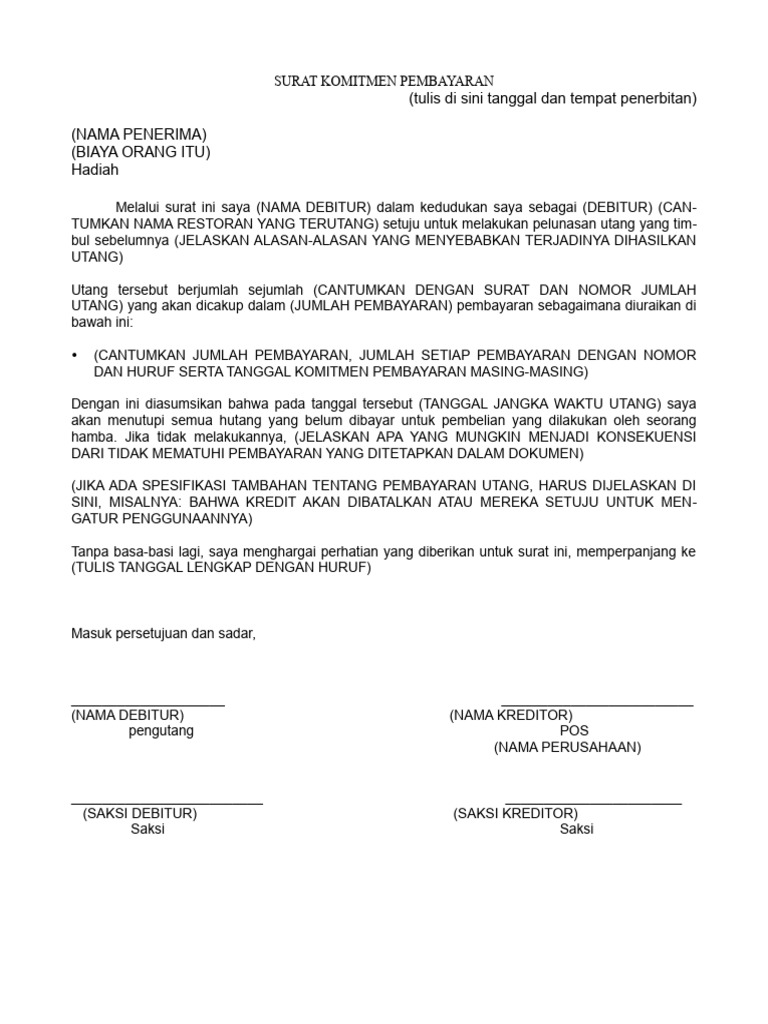 Format Surat Komitmen Pembayaran | PDF