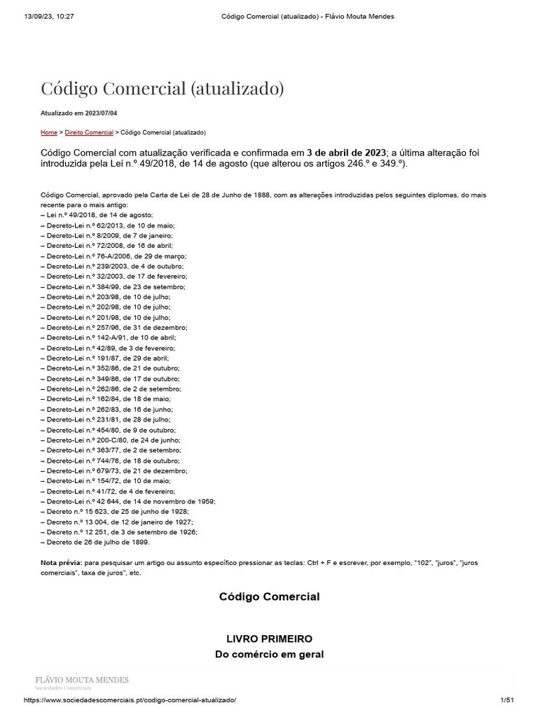 Código Comercial (Atualizado) 2023 | PDF | Escrituração contábil | Juros