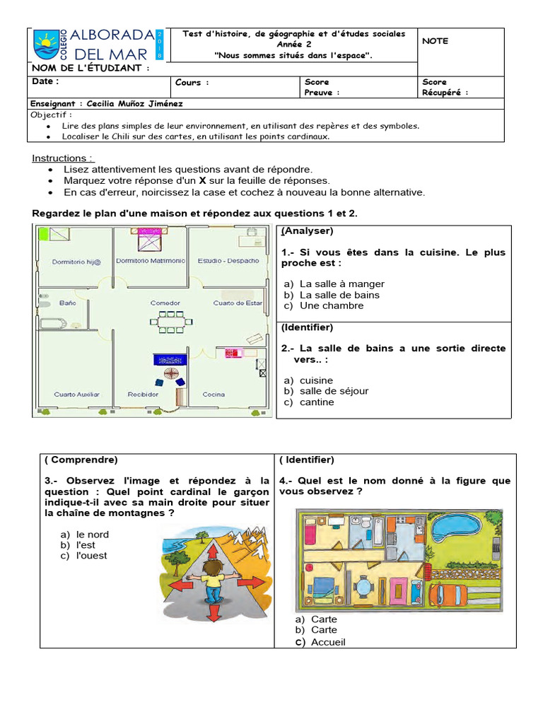 Test 2ème Plans de Base Et Points Cardinaux 2018 | PDF | Terre