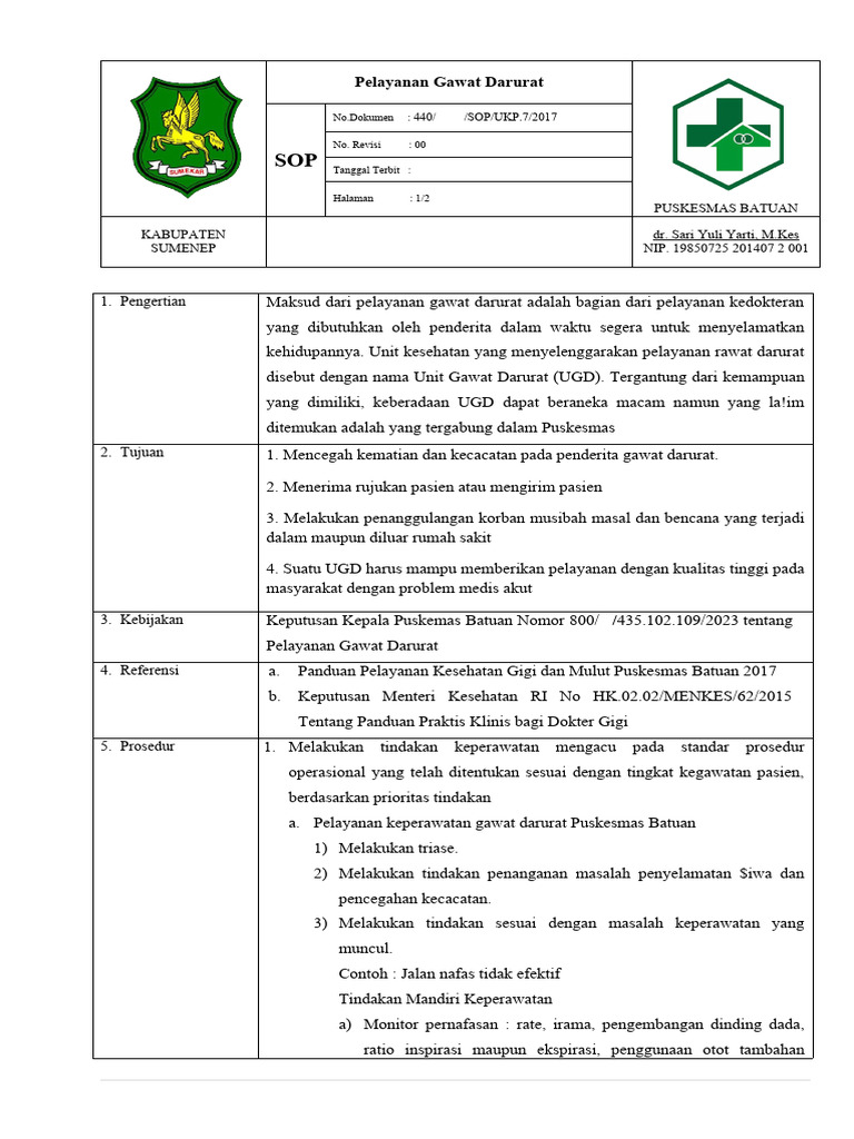 Sop Pelayanan Ugd | PDF