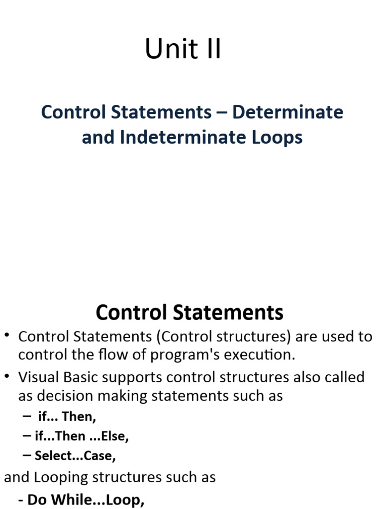 Unit II - Determinate and Indeterminate Loops | PDF | Control Flow | Computing