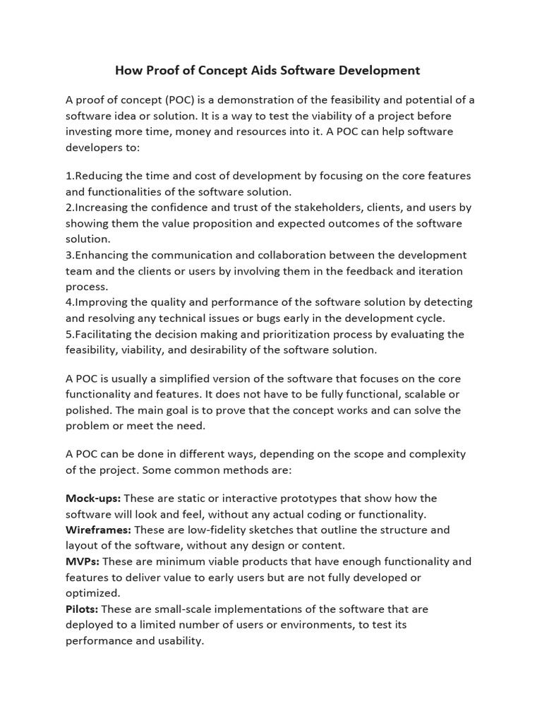 How Proof of Concept Aids Software Development | PDF | Software ...