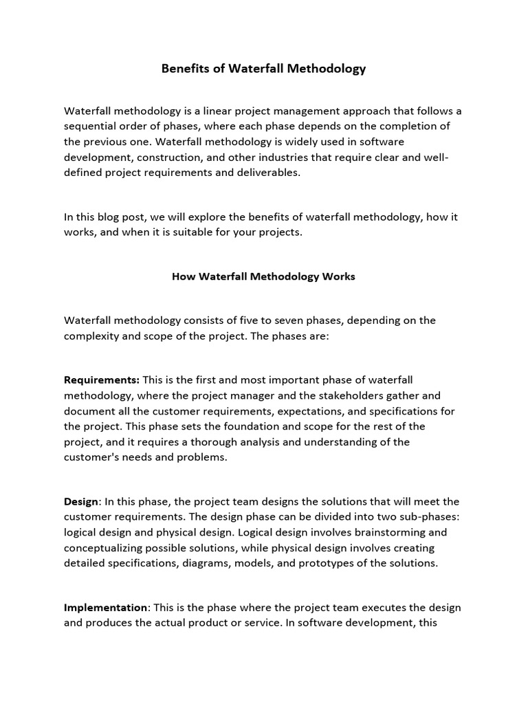 Benefits of Waterfall Methodology Explained | PDF