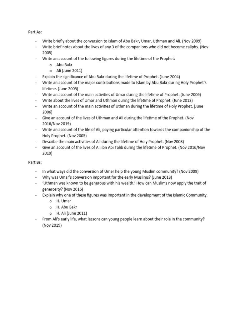 Question Bank (10 Blessed Companions) | PDF | Travel