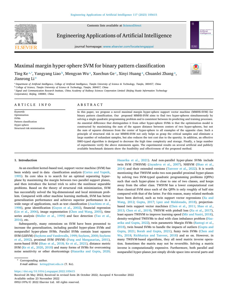 Maximal Margin Hyper-Sphere SVM For Binary Pattern Classification | PDF